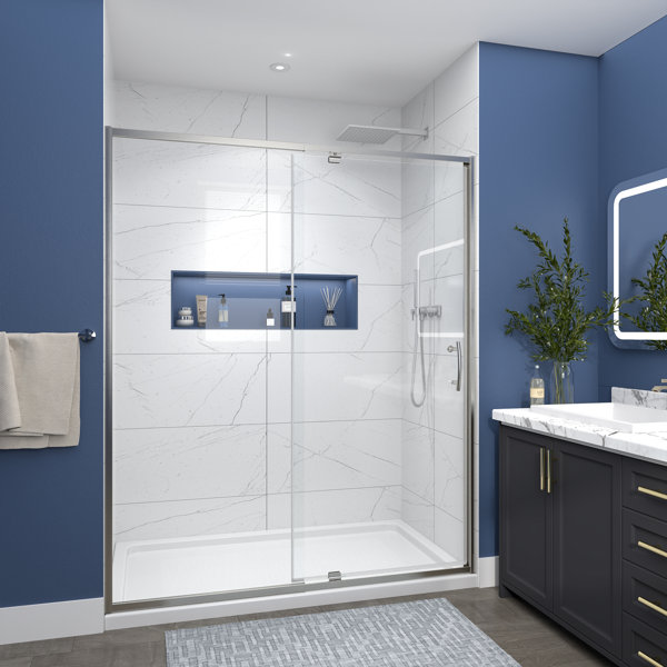 Dilon 56-60" Wide X 71" High Pivot Semi-Frameless Shower Door With Clear Glass | Wayfair